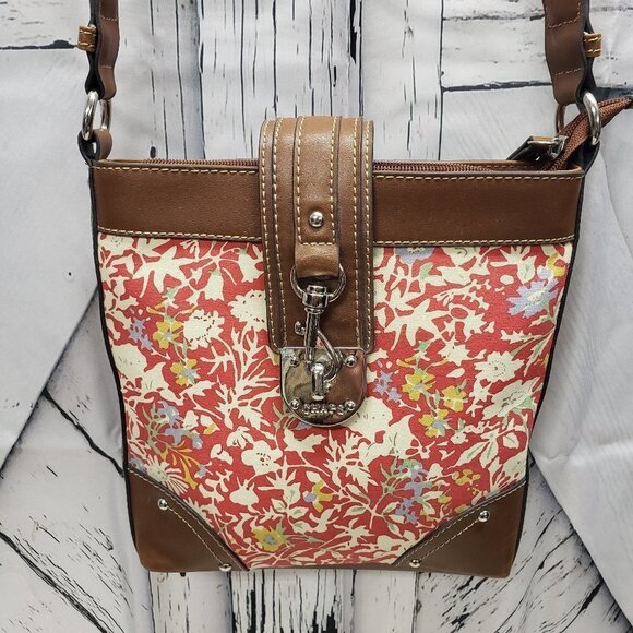 Chaps | Bags | Chaps Floral Faux Leather Trim Crossbody Preppy Western ...